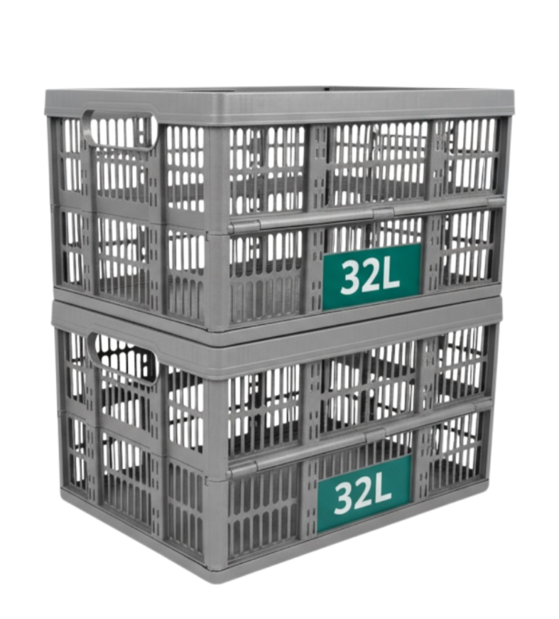 Strong Folding Collapsible Plastic Storage Crates Boxes Stackable ...
