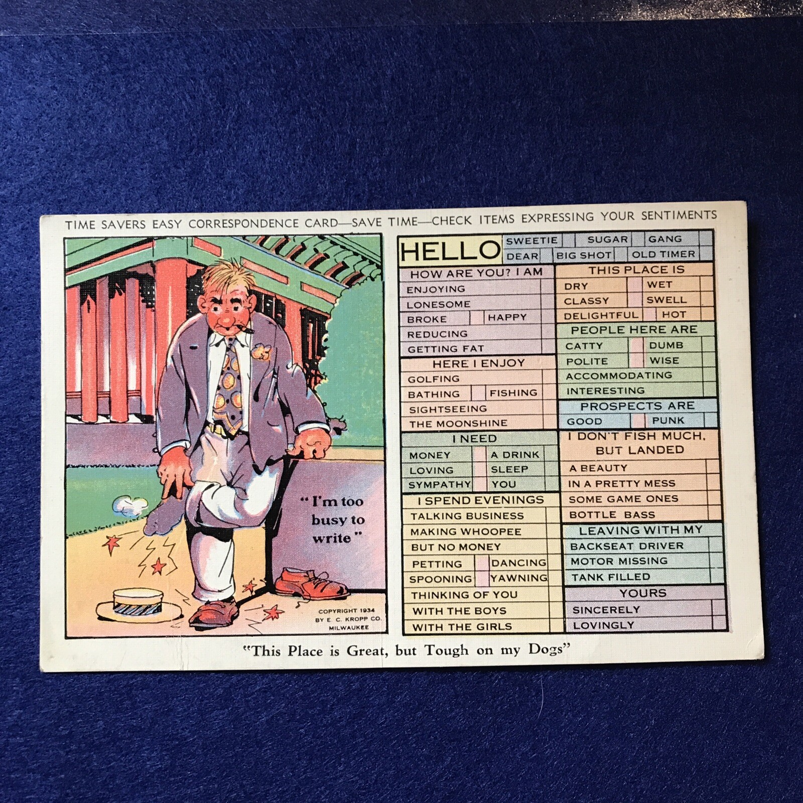 Vintage RAY WALTERS Postcard Time Savers Checklist Card - KROPP Linen ...