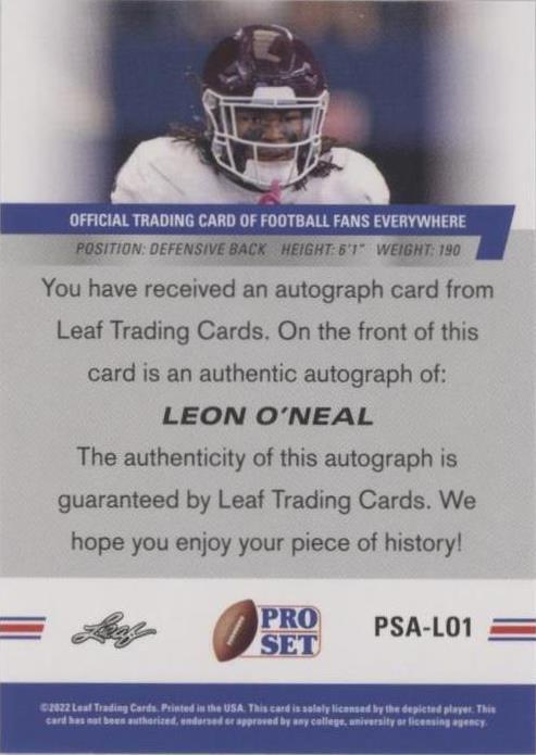 2022 Leaf Pro Set Draft Leon O'Neal #PSA-LO1 for sale | eBay