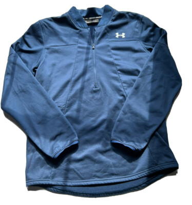 Under Armour Sweatshirt Mens L Blue Long Sleeve Polyester 1/4 Zip ...