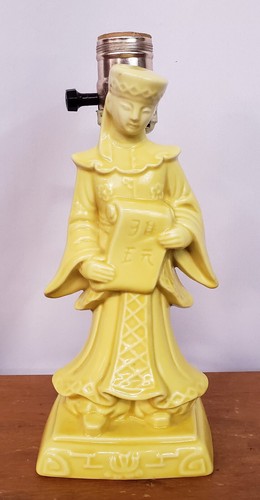 Vintage Asian Man Figure Porcelain Lamp Base Yellow Table Lamp | eBay