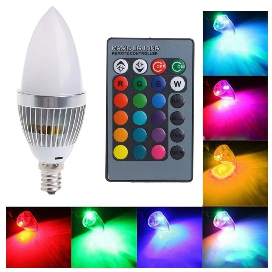 3W E14 RGB LED Candle Light Bulbs Remote Control Color Changing Screw ...