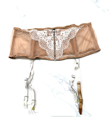 Victoria's Secret Mesh Lace Garter Belt Beige w White Lace | eBay