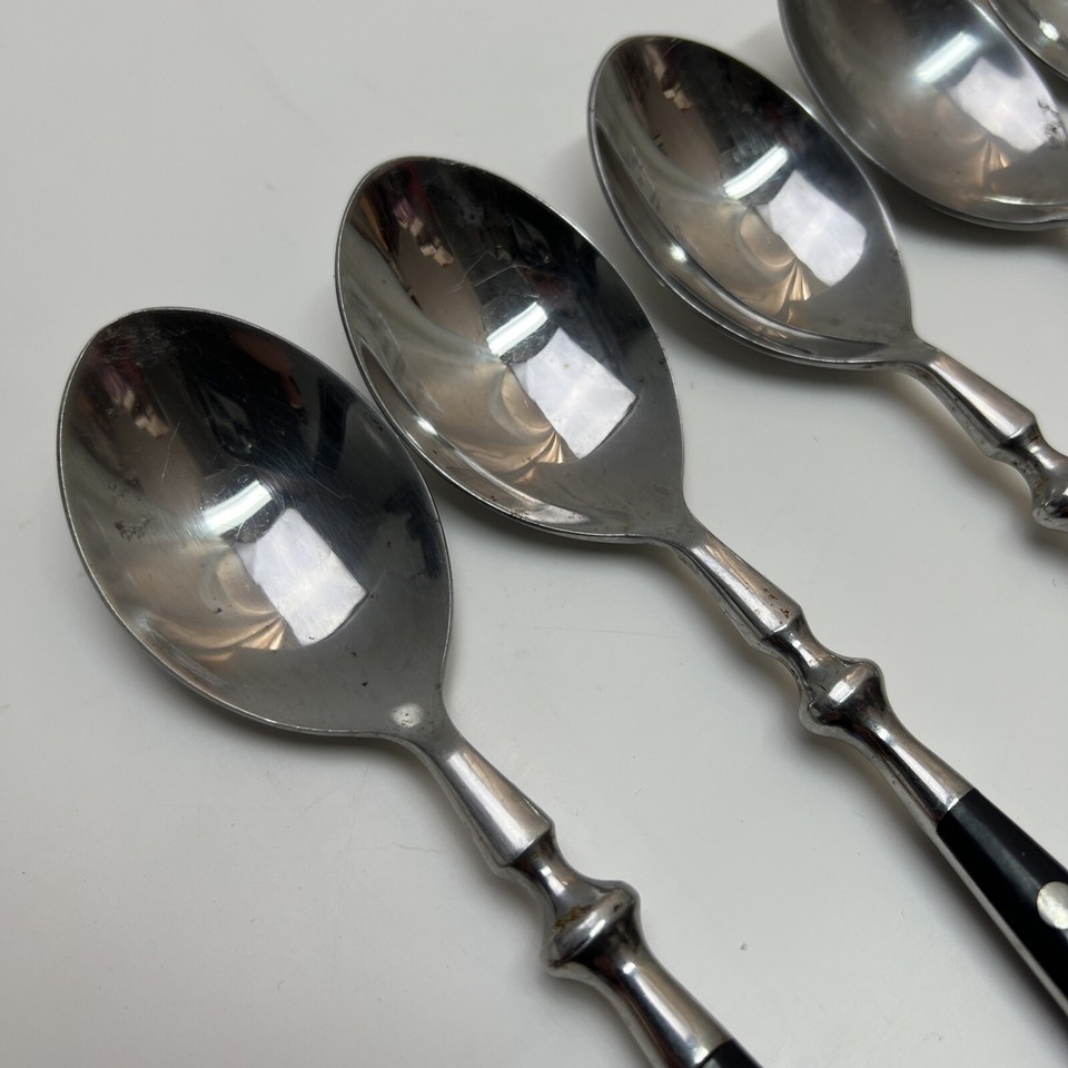 6 - Hampton Silversmiths BISTRO BLACK/Blue Rivets Stainless 7 5/8" SOUP ...