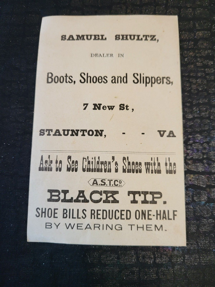 BLACK TIP SHOES ADVERTISING-SAMUEL SHULTZ STAUNTON VA-A.S.T. CO | eBay