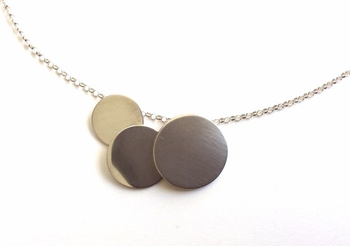 925 STERLING SILVER HANDMADE TRIPLE DISC PENDANT NECKLACE CHAIN 43CM ...