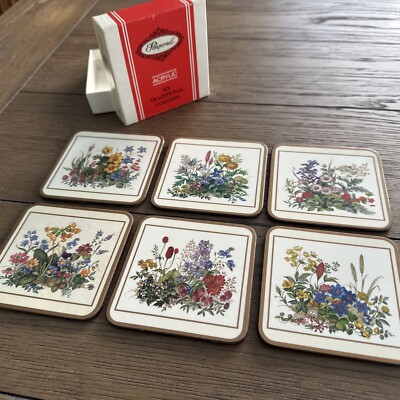 Vtg 6 Coaster Set Spring Wildflowers Easter Mother's Day Party Patio ...