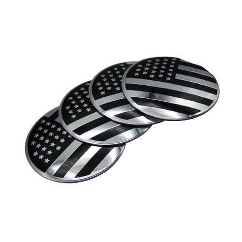 4pcs Black Silver American USA Flag 56.5mm Car Sticker Wheel Center Hub ...