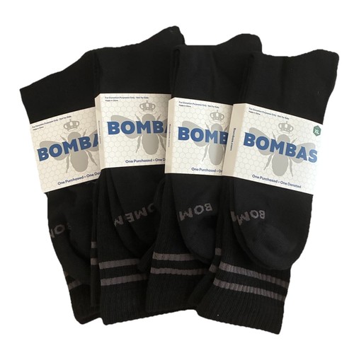 BOMBAS Socks Men’s XL (US 13.5-16) Black Gray Stripe Calf Logo NEW Lot ...