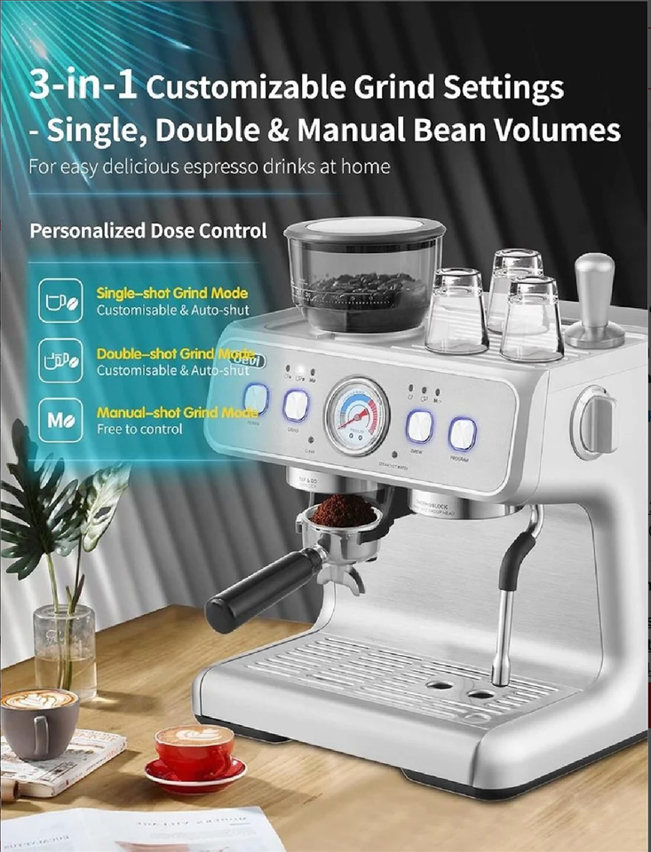 BRAND NEW - GEVI Espresso Machine 20 Bar With Grinder Model GECME020DE ...