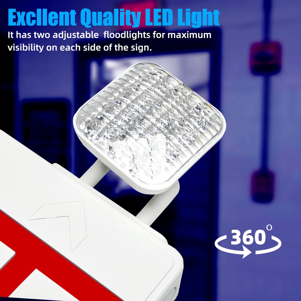 LED Exit Sign Emergency Combo Light with Adjustable Two Head Battery ...