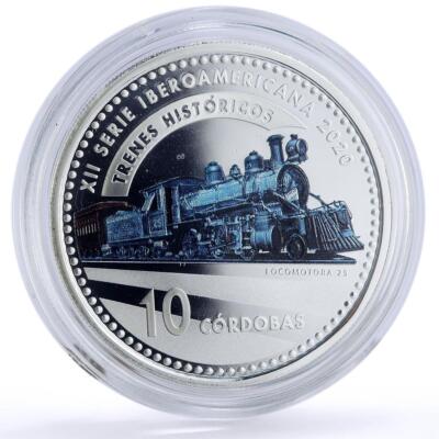 Nicaragua 10 cordobas Trains Railways Railroads Locomotive 25 silver ...