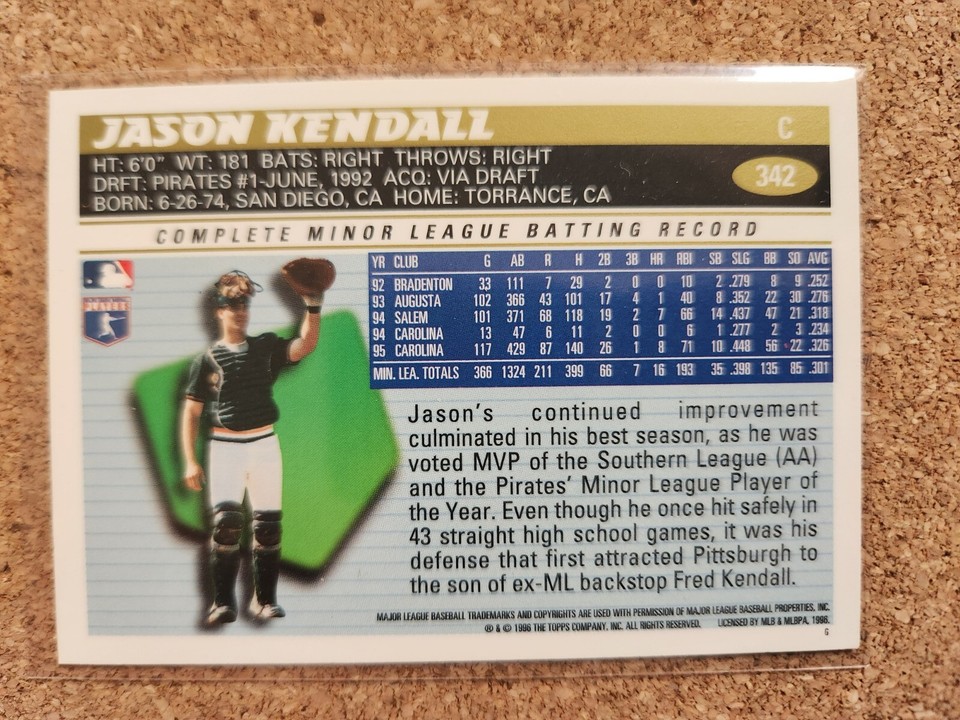 Jason Kendall 1996 Topps Gold Rookie Card PIRATES | eBay
