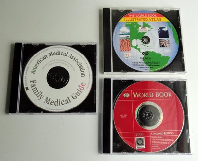 Lot of 3 Educational CD's including World Book, Atlas and Medical Guide ...