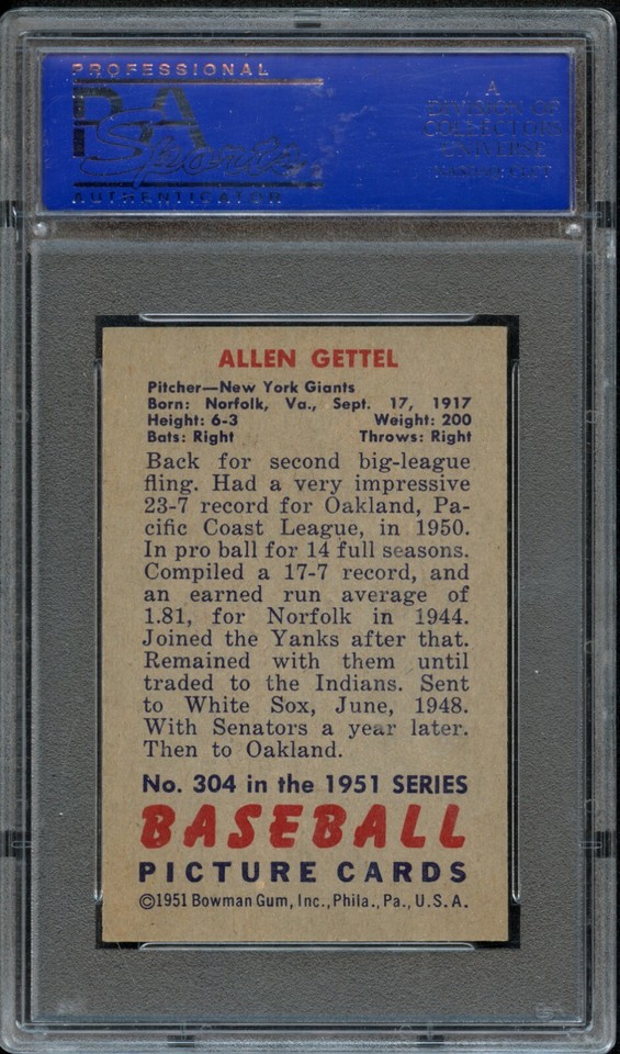 BB - 1951 Bowman - #304 - Allen Gettel - PSA 8 - NM-MT | eBay