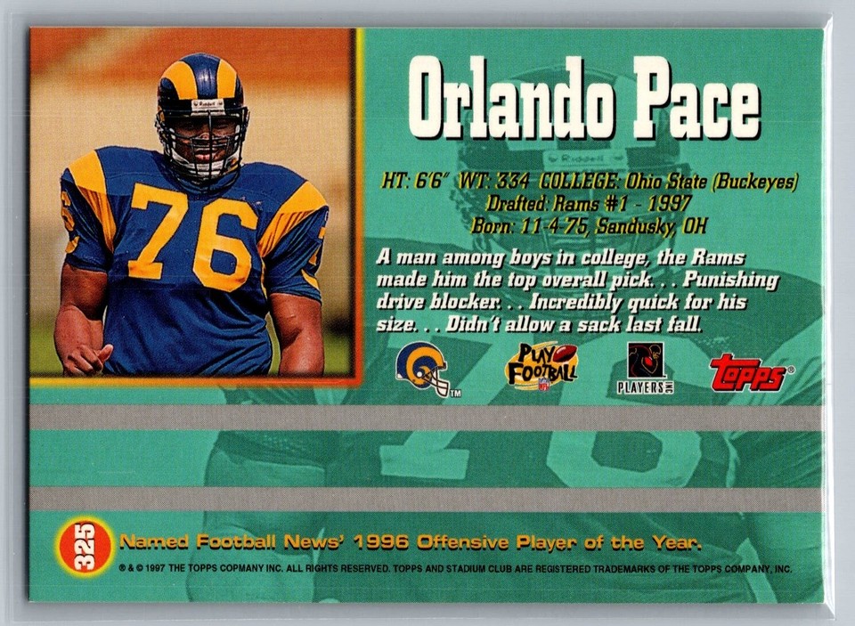 1997 Stadium Club #325 Orlando Pace (RC) - HOF NM-MT *TEXCARDS* | eBay