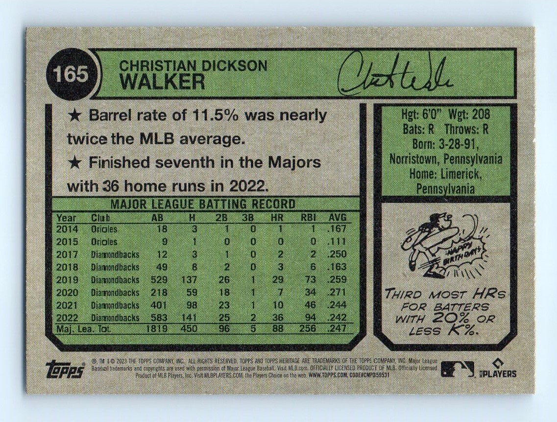 2023 Topps Heritage Christian Walker Arizona Diamondbacks #165 | eBay