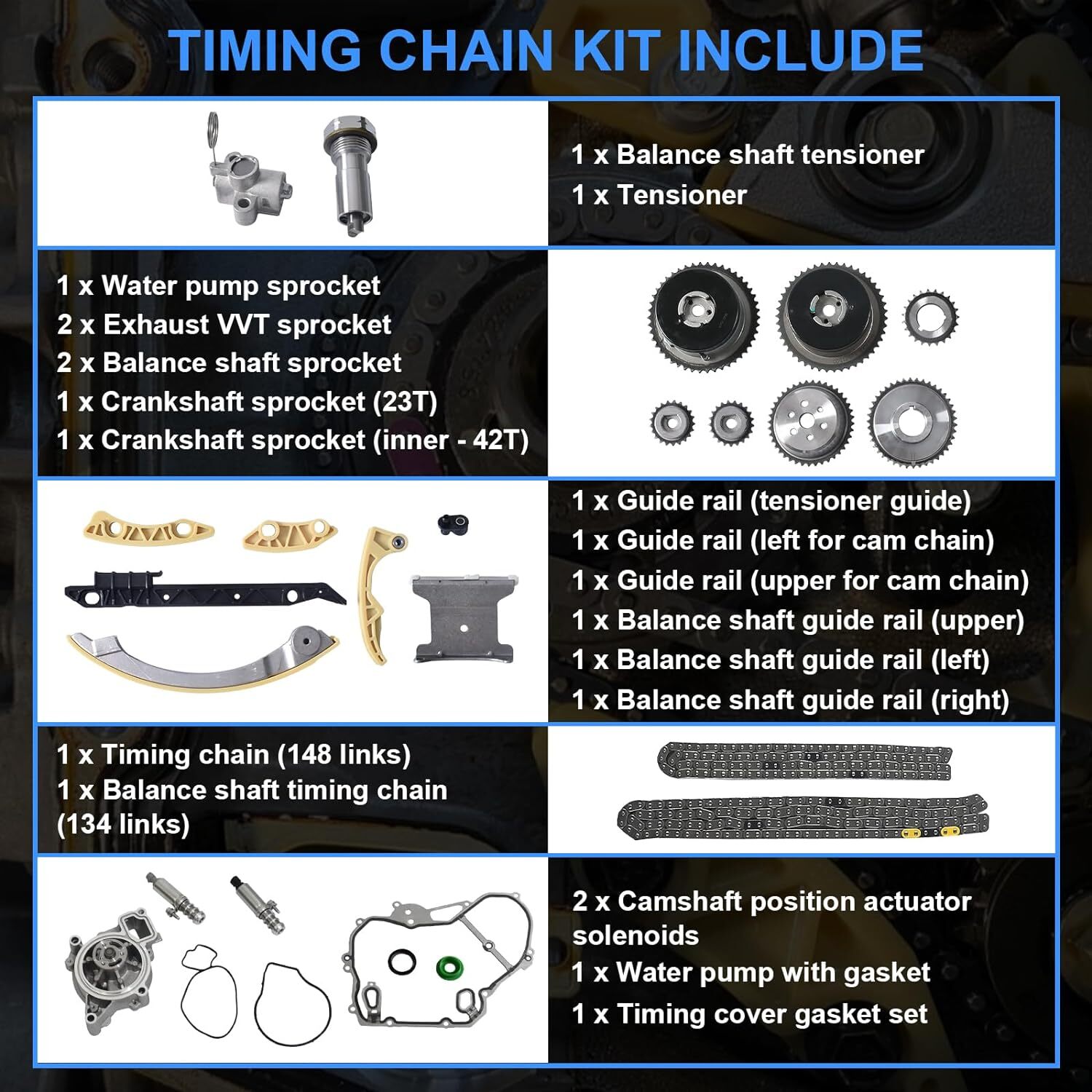Timing Chain Kit & Water Pump VVT Gears for 12-15 Chevy Equinox Malibu ...
