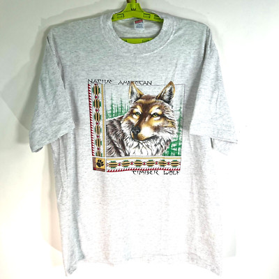 Vintage Native American Timber Wolf Single Stitch T Shirt 2XL Gray ...