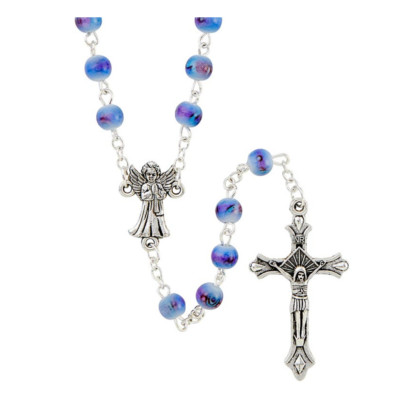 Blue Guardian Angel Centerpiece Marbled Glass Beads Catholic Children's ...