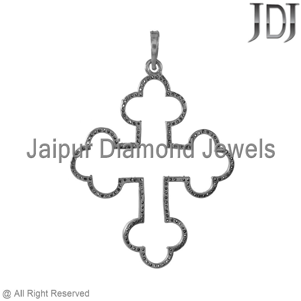 Cross Designer Charm Natural Pave Diamond 925 Sterling Silver Victorian ...