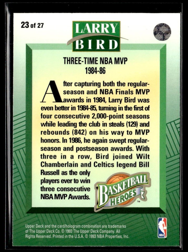 1992-93 Upper Deck #23 Larry Bird Basketball Heroes: Larry Bird Card ...