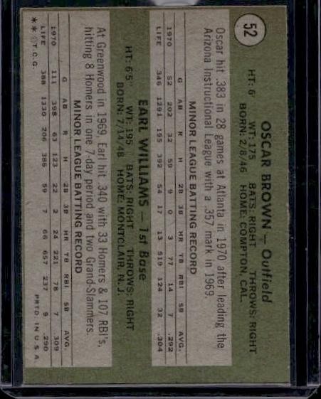 1971 Topps #52 Braves 1971 Rookie Stars (Oscar Brown / Earl Williams ...