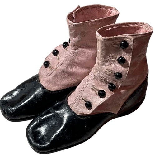Antique Girls Button Up Shoes boots PINK&BLACK~A.Starr Best | eBay