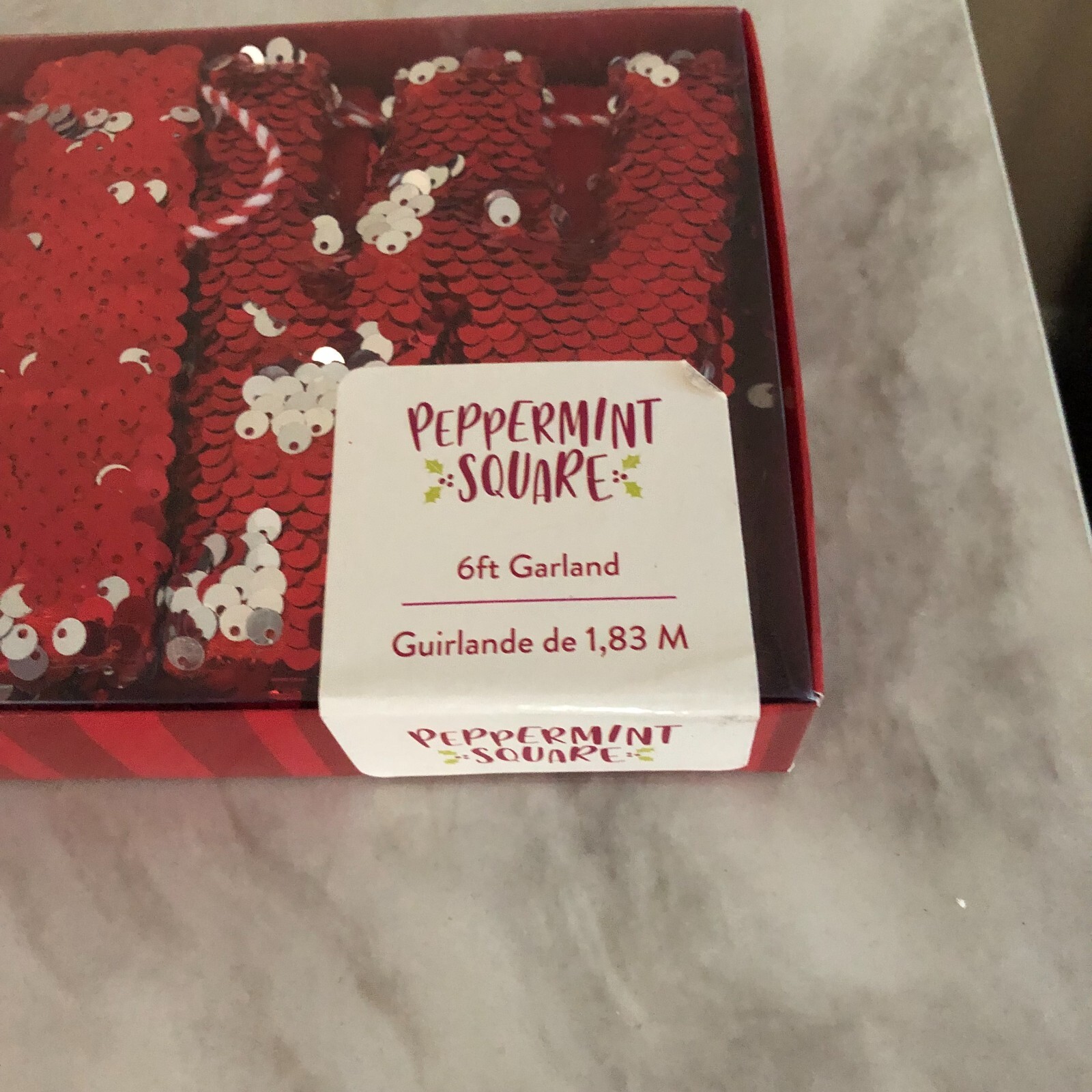 PEPPERMINT SQUARE Red "OH WHAT FUN" Knit Christmas 6 FT GARLAND New | eBay