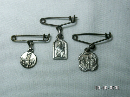 Three(3) Antique Silver Tone Catholic Charm Dangle Pins | eBay