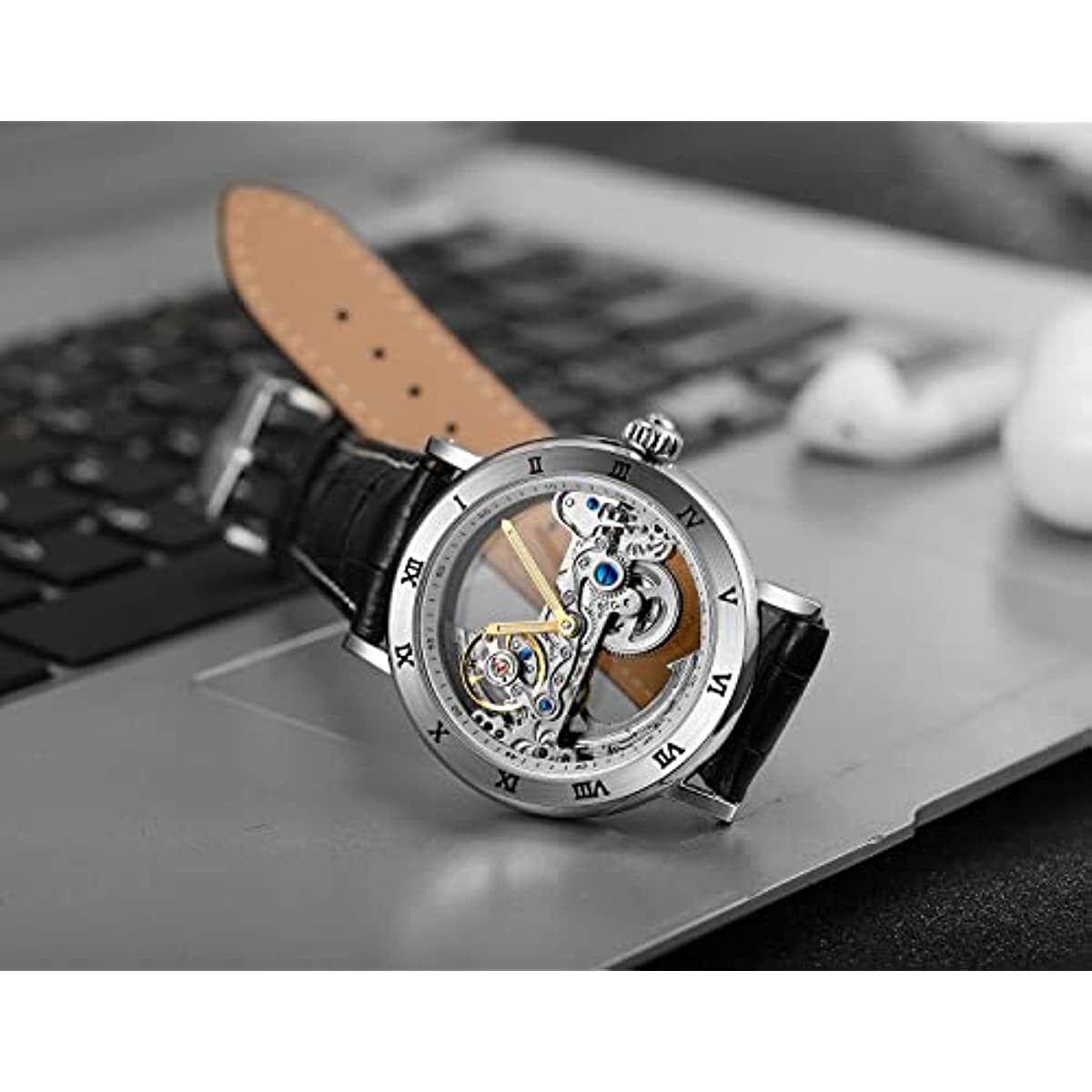 Men's Unique Design Automatic Self Wind Genuine Leather Strap Skeleton ...