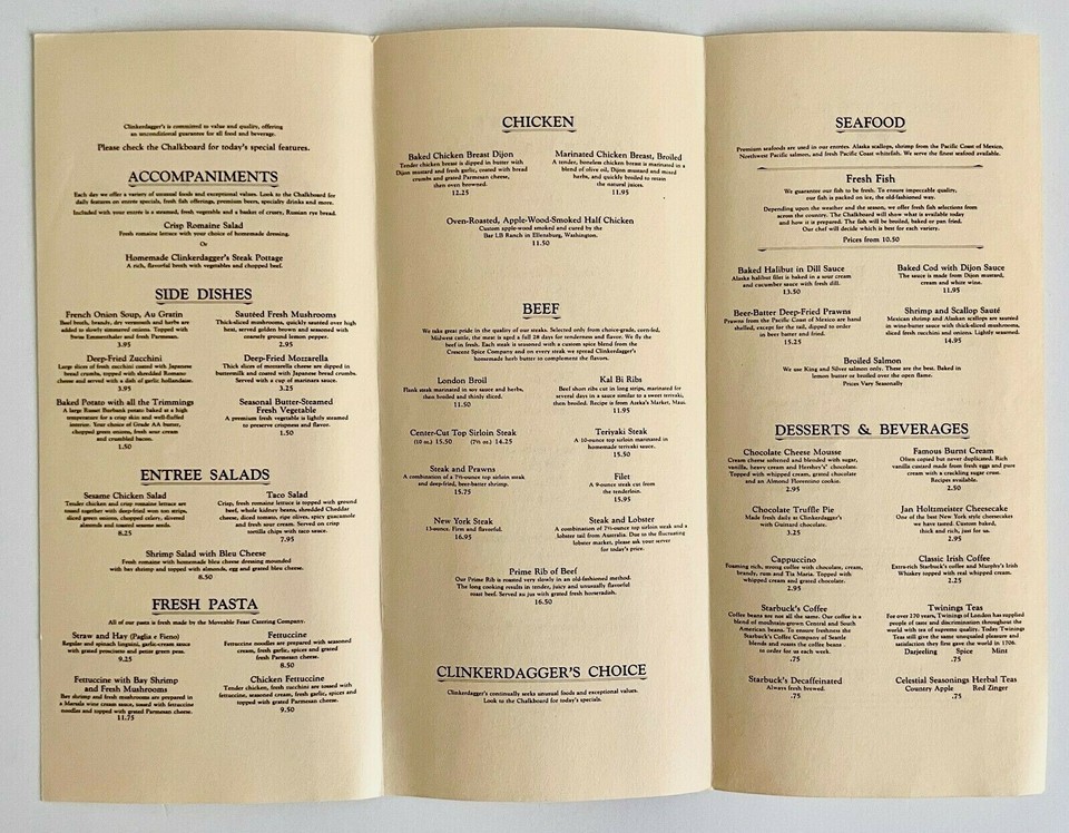 1984 Clinkerdaggers Spokane Washington Vintage Travel Brochure Menu Van ...