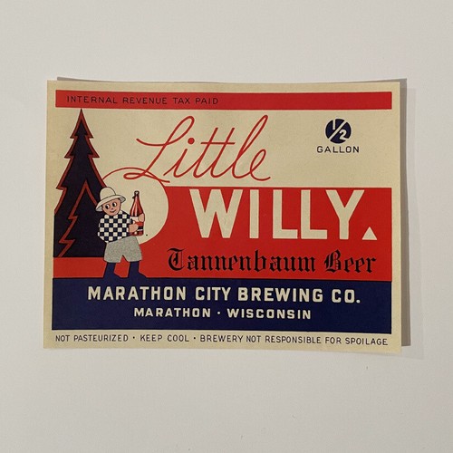 Little Willy Beer Label IRTP Half Gallon Marathon City Brewing | eBay