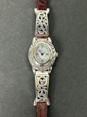 Brighton Watch Santa Barbara Silver Tone w/ Leather Band Needs Battery ...