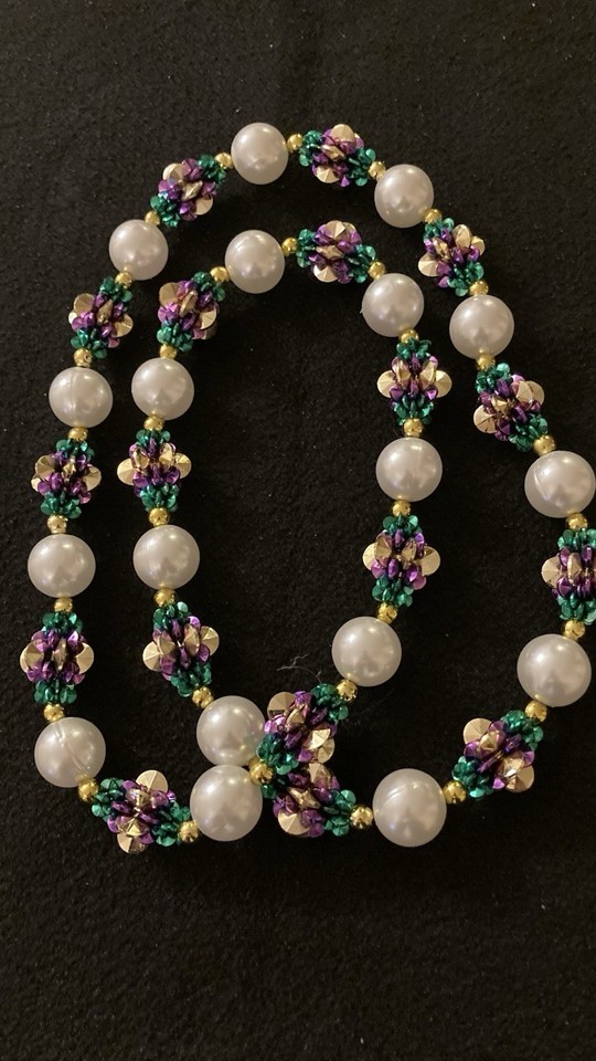 1980's Mardi Gras Faux Pearl Purple Gold Green Cluster Beaded Necklace ...