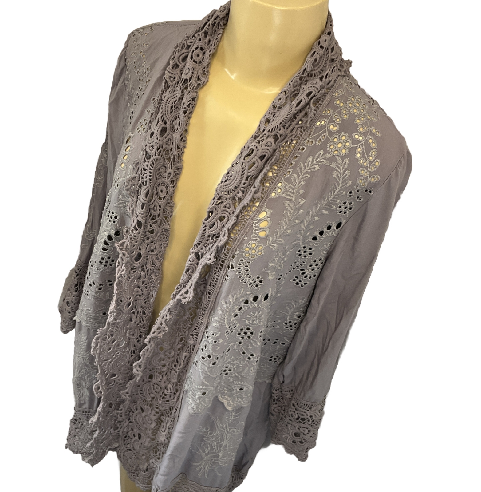 Paparazzi Cardigan Open Duster Jacket Embroidered Gra… - Gem