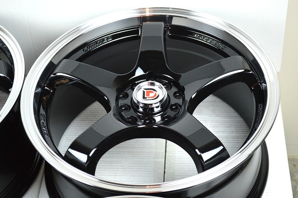 New Set of 4 DDR 18" Fuzion Black Polished Lip 18x8 Wheels Rims 5x100 ...
