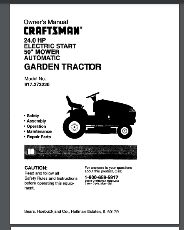 Sears Craftsman 917.273220 Lawn TRACTOR Owner Parts Manual 68 Pages ...