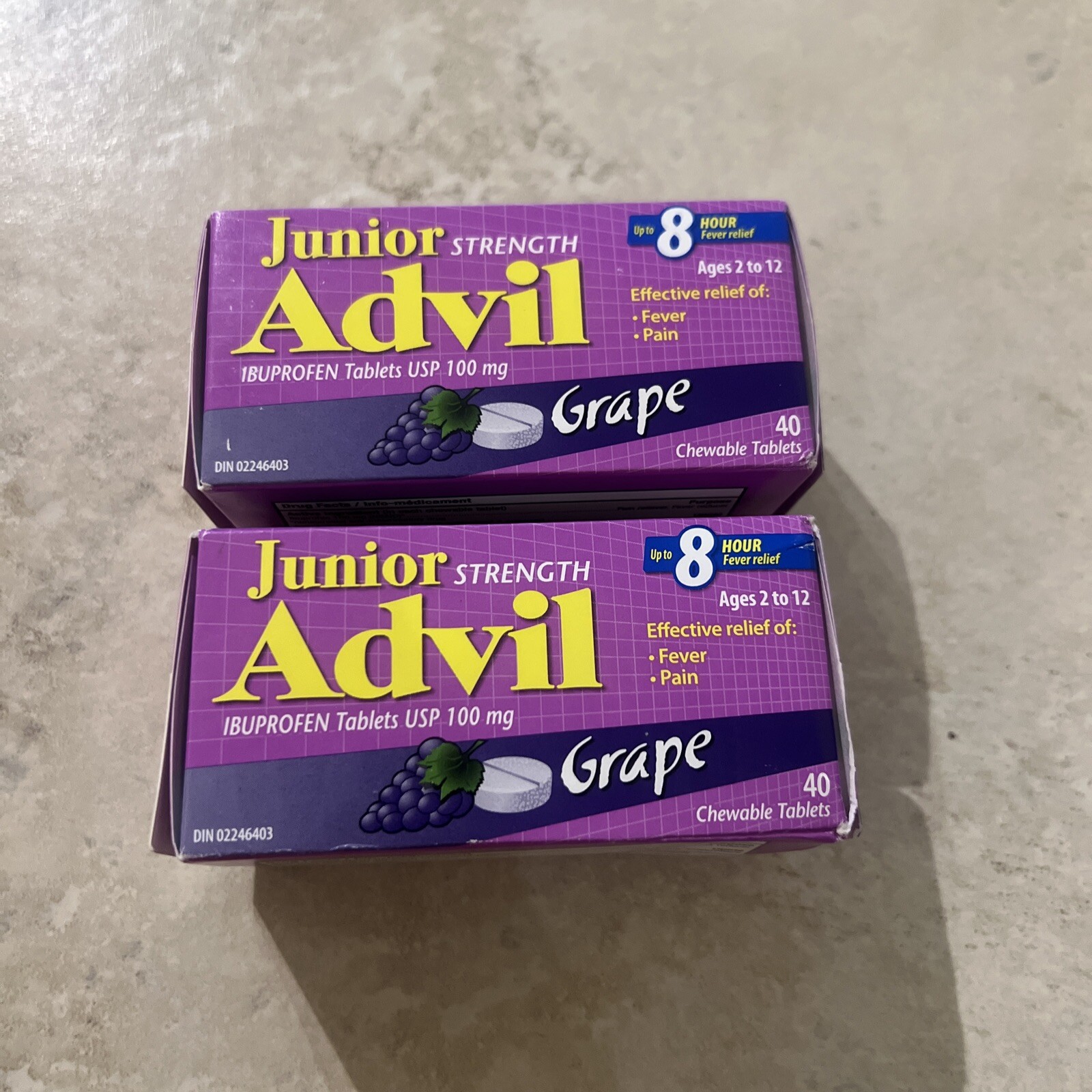 Pack of 2 Junior Strength Advil (40 Count, Grape) Ibuprofen Chewable ...