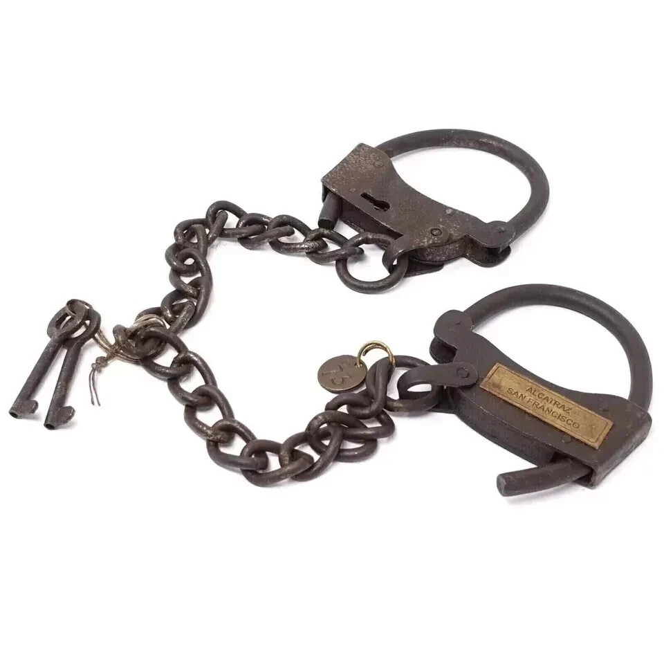 Alcatraz Prison Handcuff Iron Adjustable Cuffs with Chain Antique Style ...