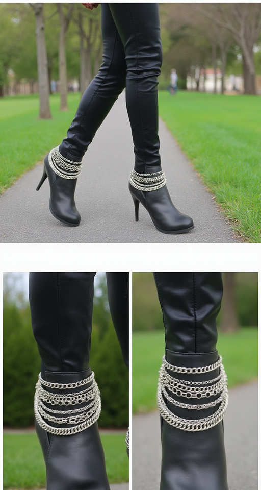 Women Boot Bracelet Silver Metal Chain Shoe Charm Multi Strand Cowgirl ...