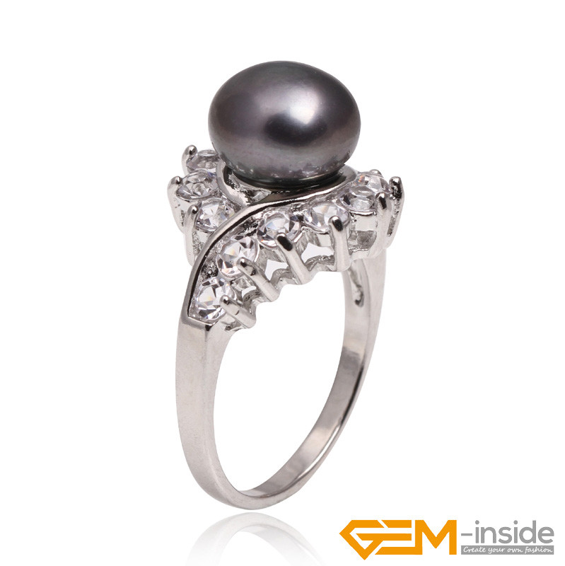 Natural Freshwater Pearl Gemstone White Gold Plated Rhinestone Rings US ...