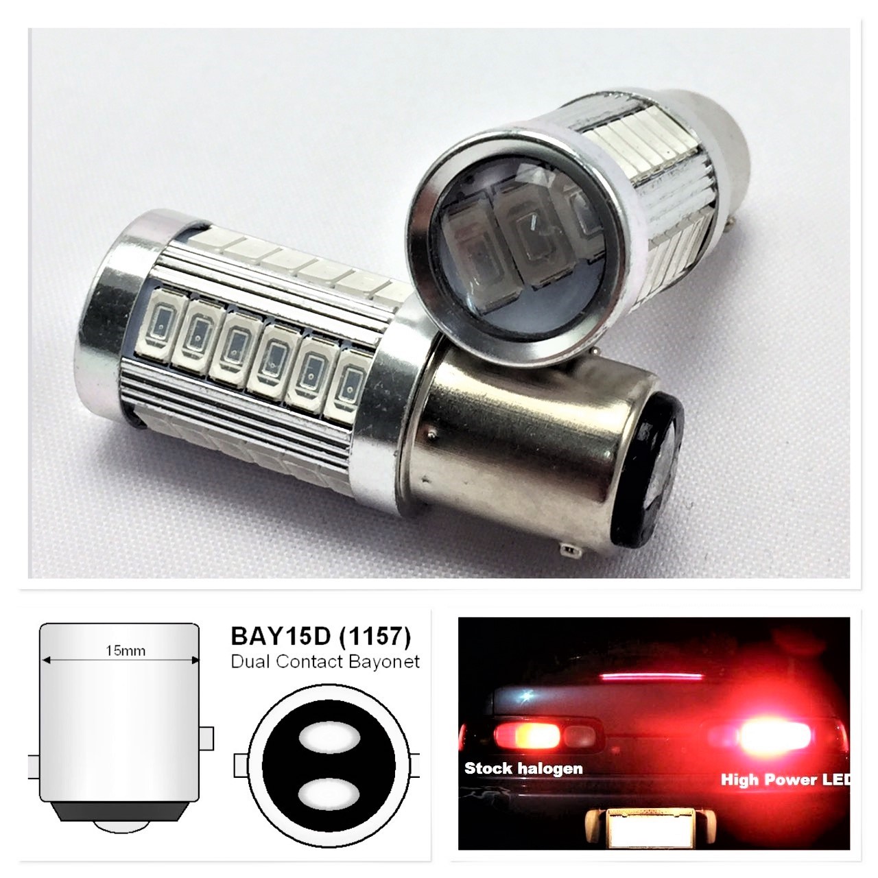 1157 BAY15D P21/5W 33 LED Projector Red Bulb Brake Lights B1 #12 Fits ...