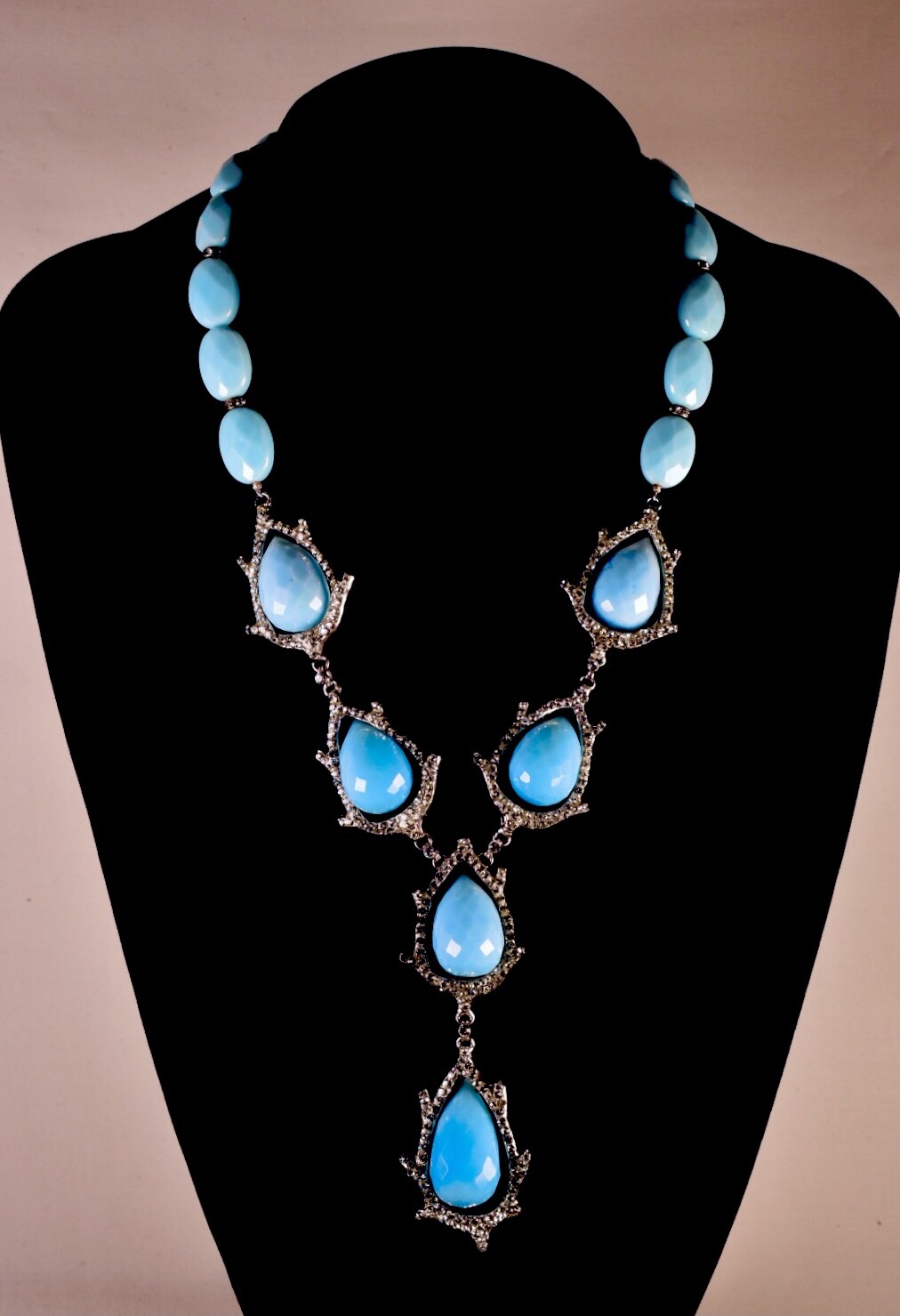 HAUTE COUTURE Siman Tu Necklace Pear Stone Beads Silver Cubic Zirconia Vintage | eBay