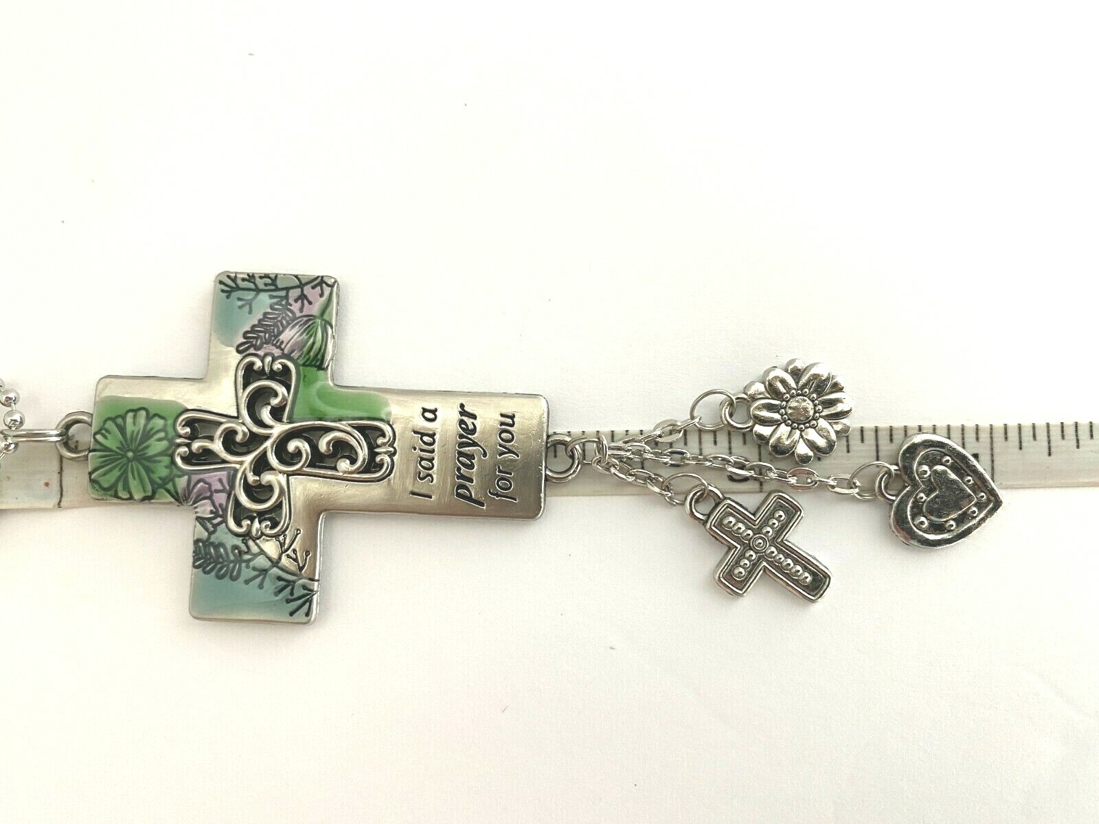 Ganz CROSS Car Charm Ornament "I Said A Prayer For You" w/Flower Heart ...