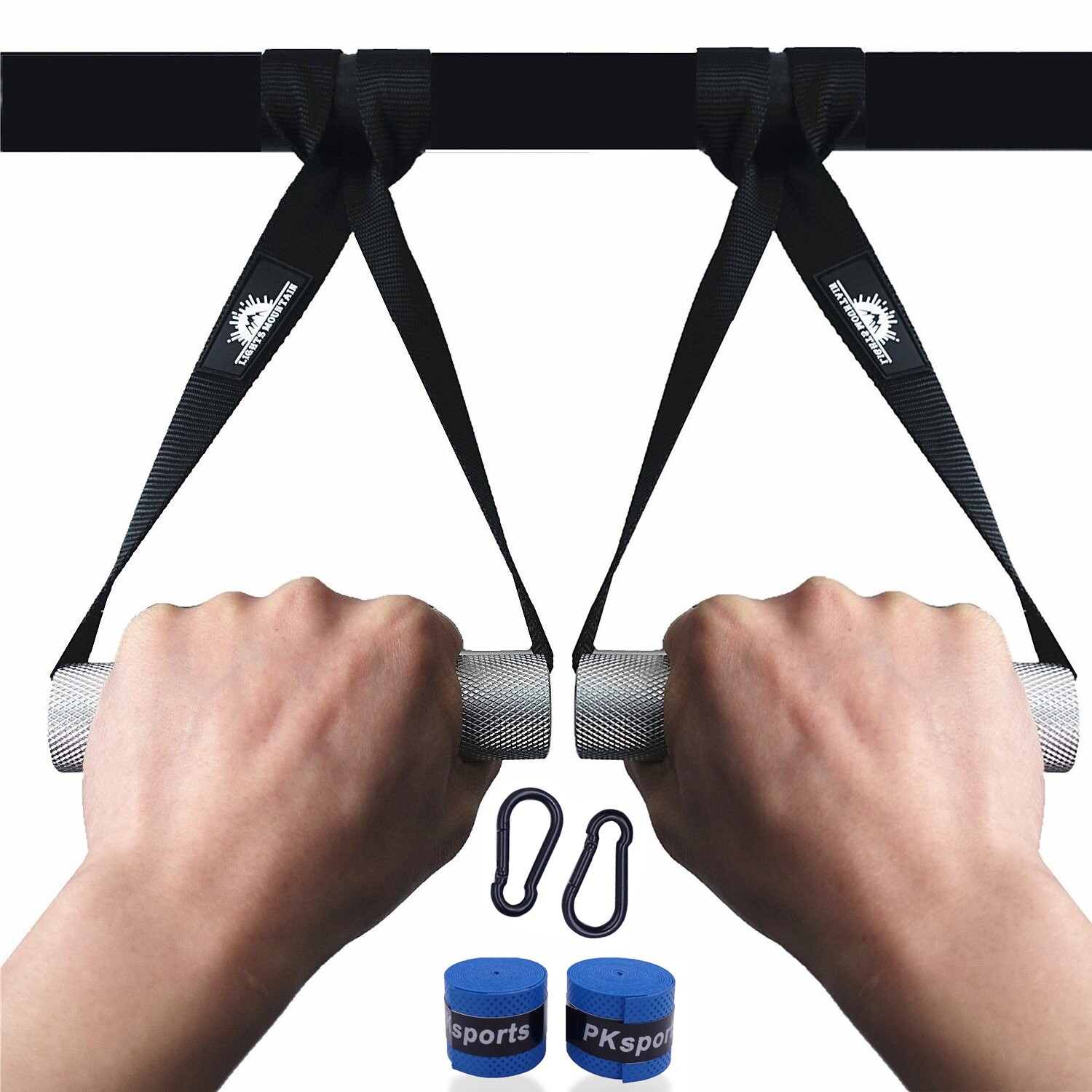 Pull Up Handles Metal Grips with Carabiners Cable Machine T-bar Row ...