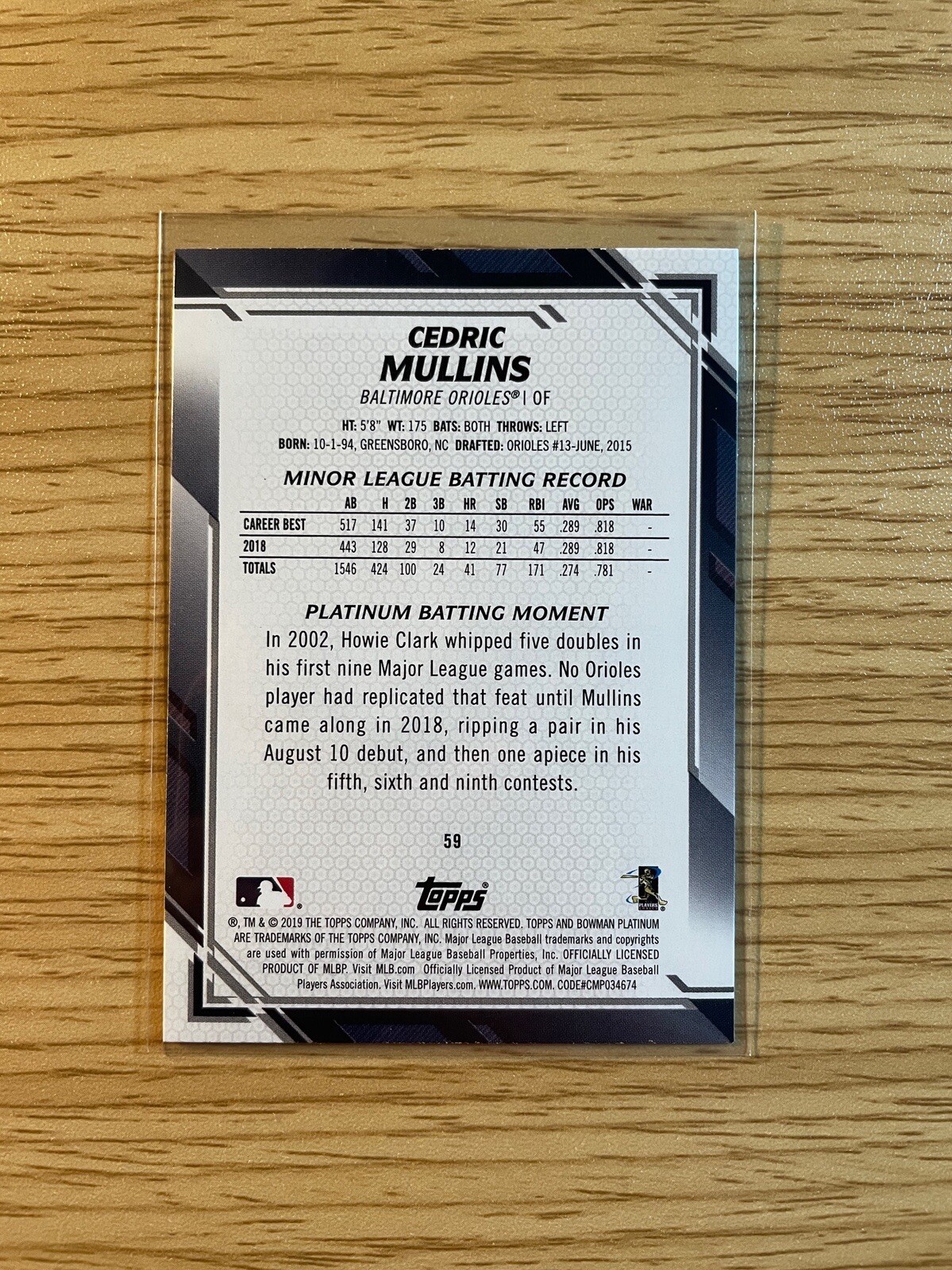 Cedric Mullins 2019 Bowman Platinum Rookie Card #59 Baltimore Orioles ...
