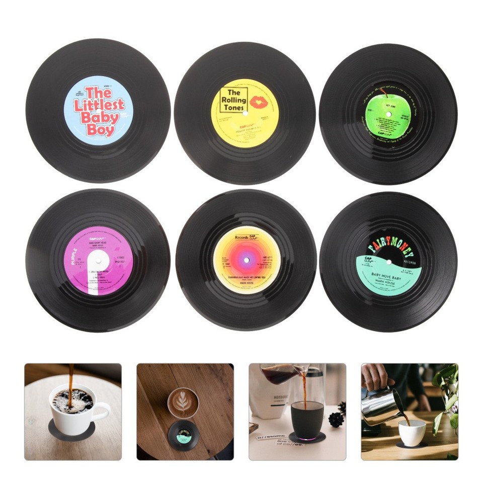 6 Pcs Anti Skid Vinyl Record Coasters ABS Cup Mats Heat Resistant Pads ...