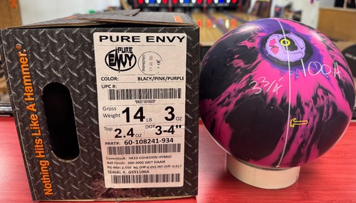 14 lb HAMMER PURE ENVY BOWLING BALL - UNDRILLED - NEW IN BOX 3.75" PIN ...