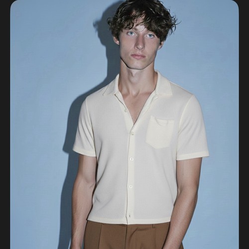 TODD SNYDER $248 Cream Woven Mesh Linen One Pocket Short Sleeve Shirt ...